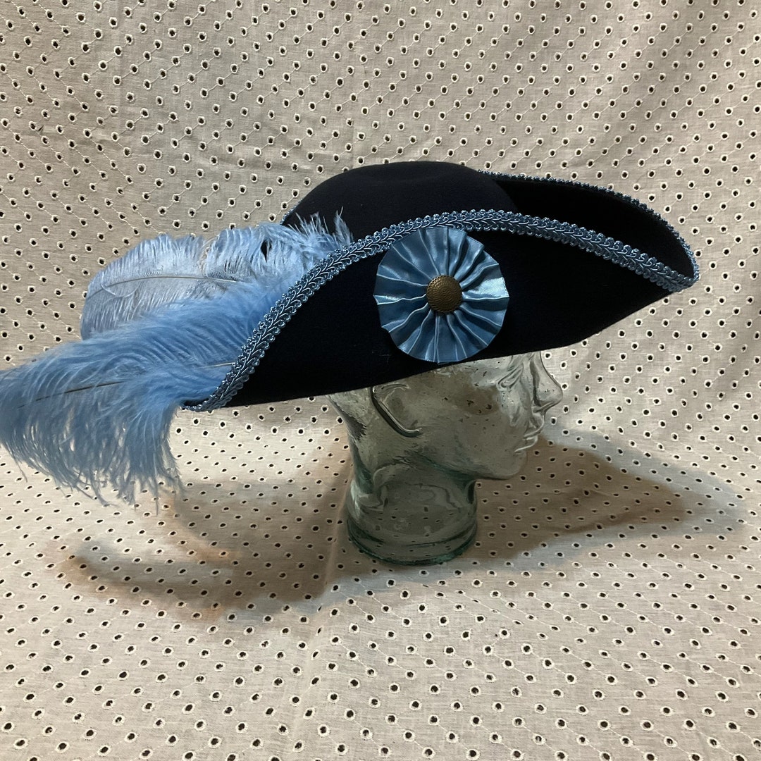 Black Felt Pirate Hat Classic Tricorn With Cornflower Blue Trim and ... Black Felt Pirate Hat Classic Tricorn With Cornflower Blue Trim and ...