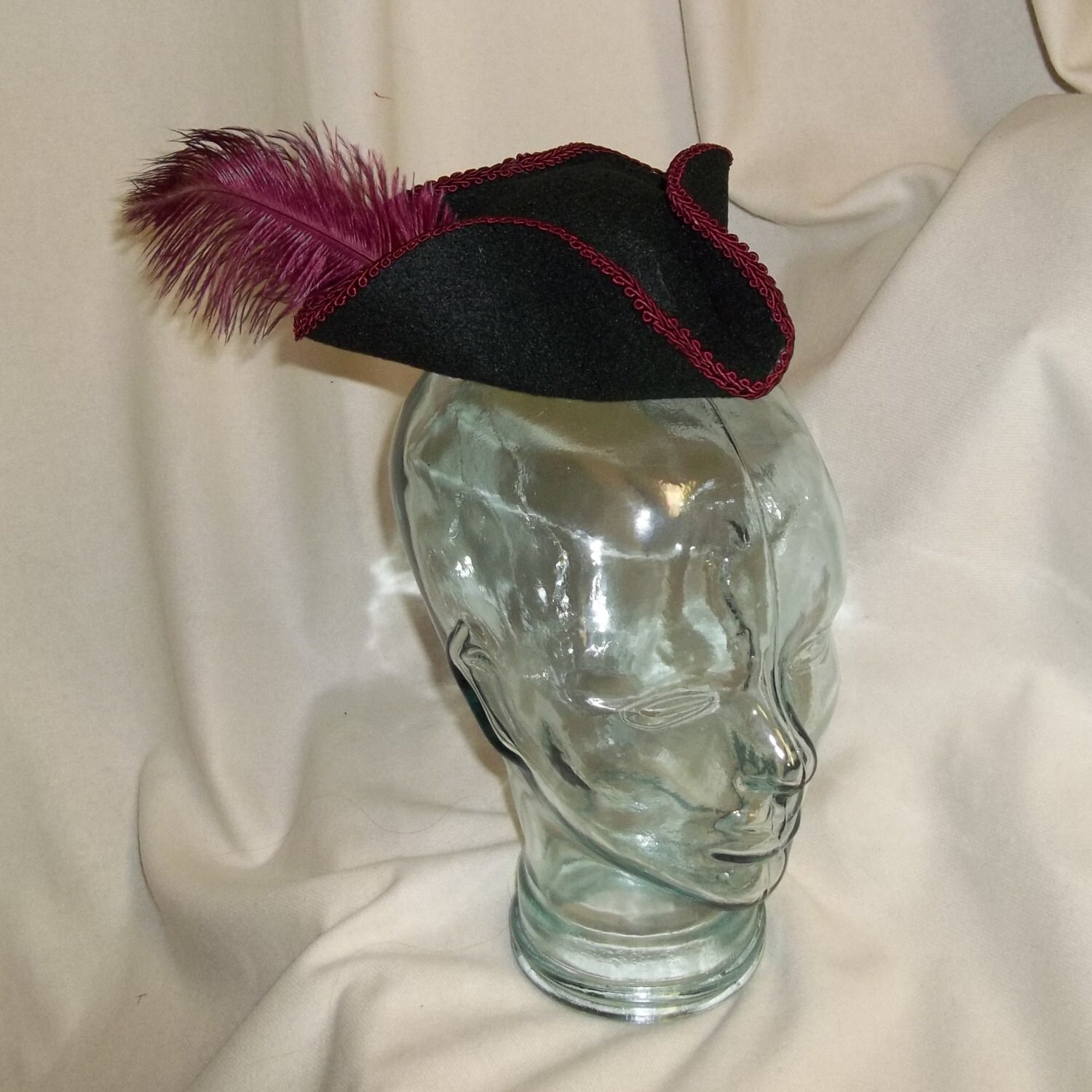 Pirate Hat Fascinator- Black and Burgundy Mini Tricorn Hat - Etsy