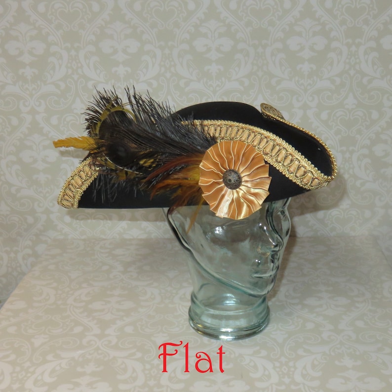 Black and Gold Pirate Hat- Fancy Black Wool Tricorn With Gold Trim ...