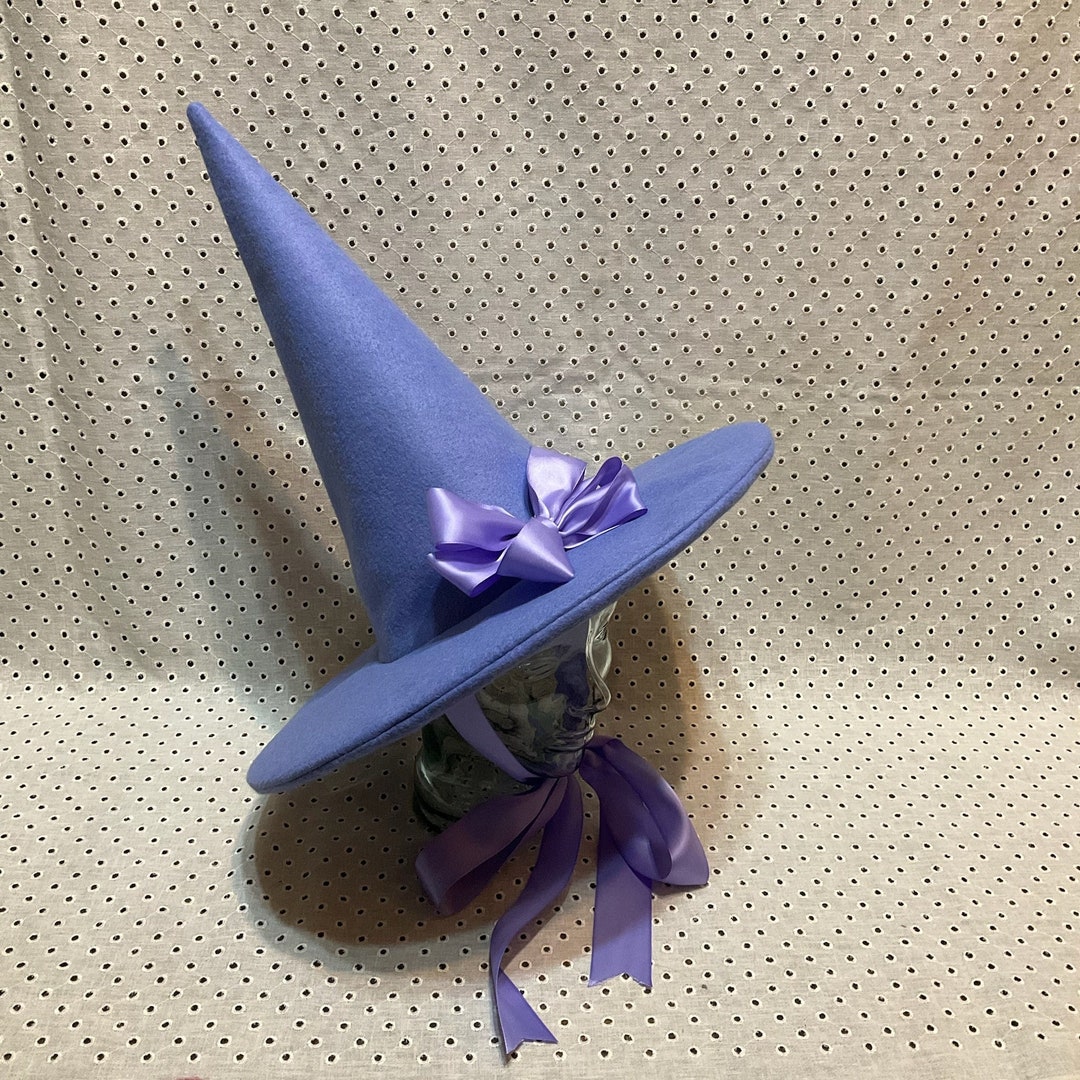 Hyacinth Practical Witch Hat- Blue Wool Felt Hat With Satin Ribbon Ties ...