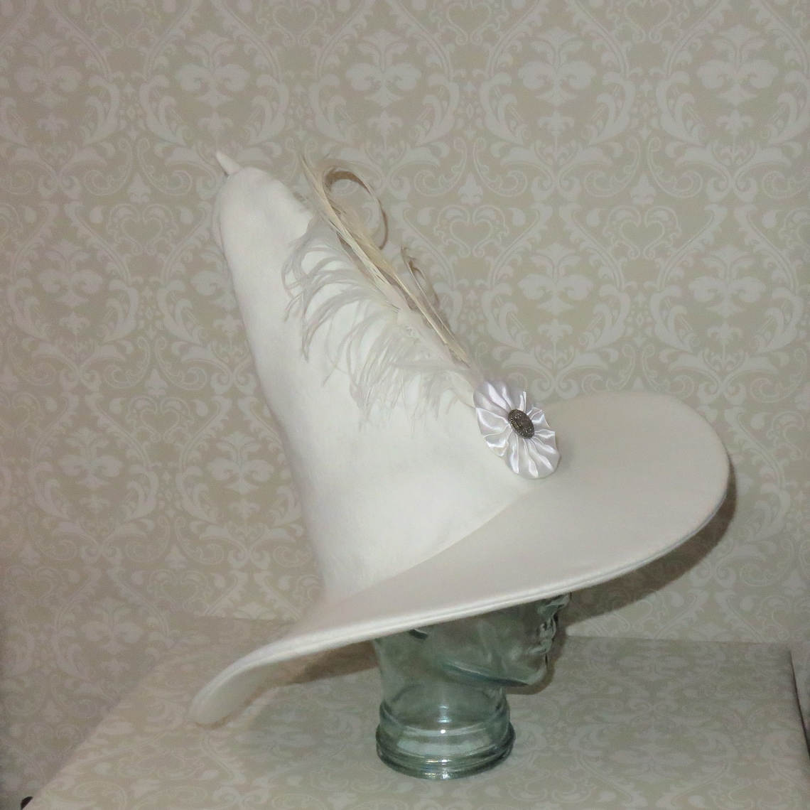 Fancy White Witch Hat White Wool Felt Hat with White Cockade | Etsy