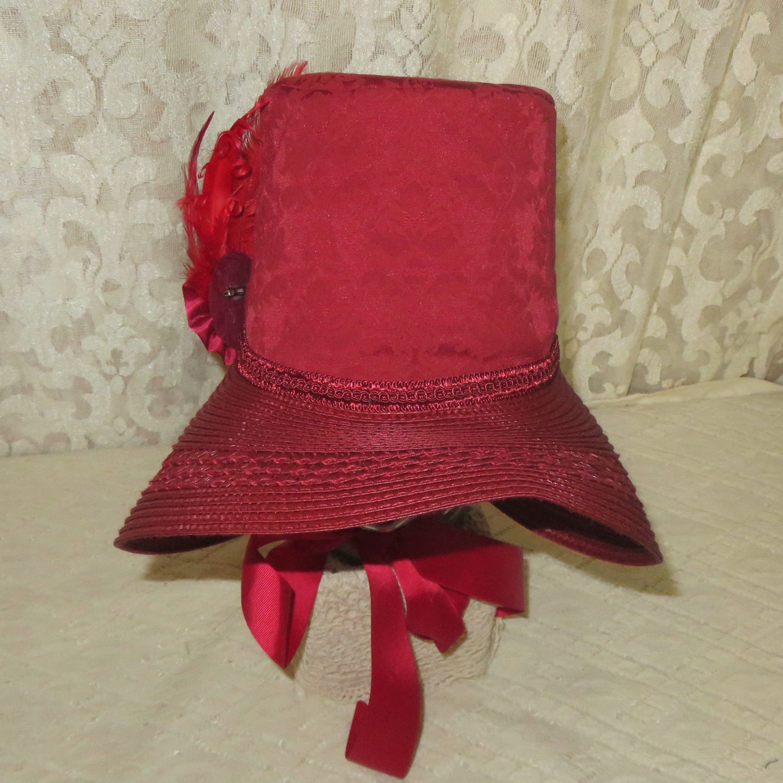 Scarlet Stovepipe Bonnet and Reticule- Regency, Georgian, Jane Austen ...