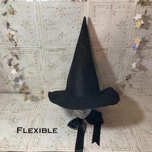 Practical Witch Hat- Black Wool Felt Hat With Satin Ribbon Ties ...