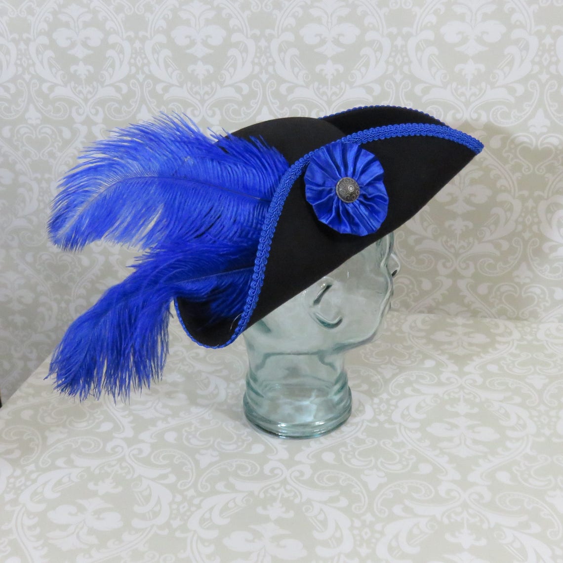 Black Felt Pirate Hat Classic Tricorn with Blue Trim and | Etsy Black Felt Pirate Hat Classic Tricorn with Blue Trim and | Etsy