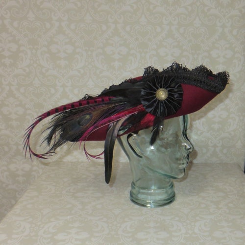 Red Pirate Hat Fancy Red Wool Tricorn With Black Trim - Etsy