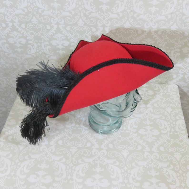 Red Pirate Hat Classic Tricorn with Black Trim Cockade and | Etsy