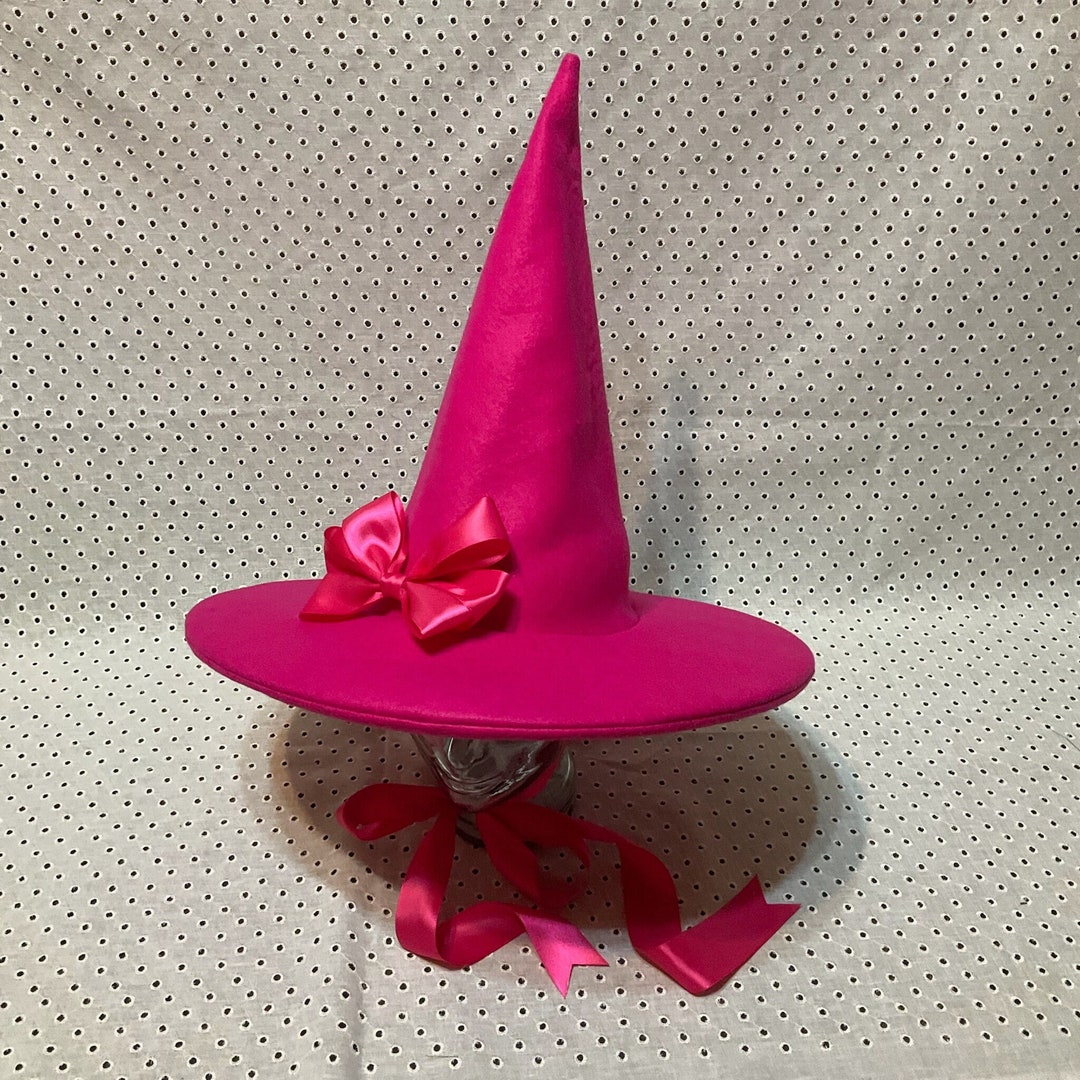 Hot Pink Practical Witch Hat- Pink Wool Felt Hat With Satin Ribbon Ties ...