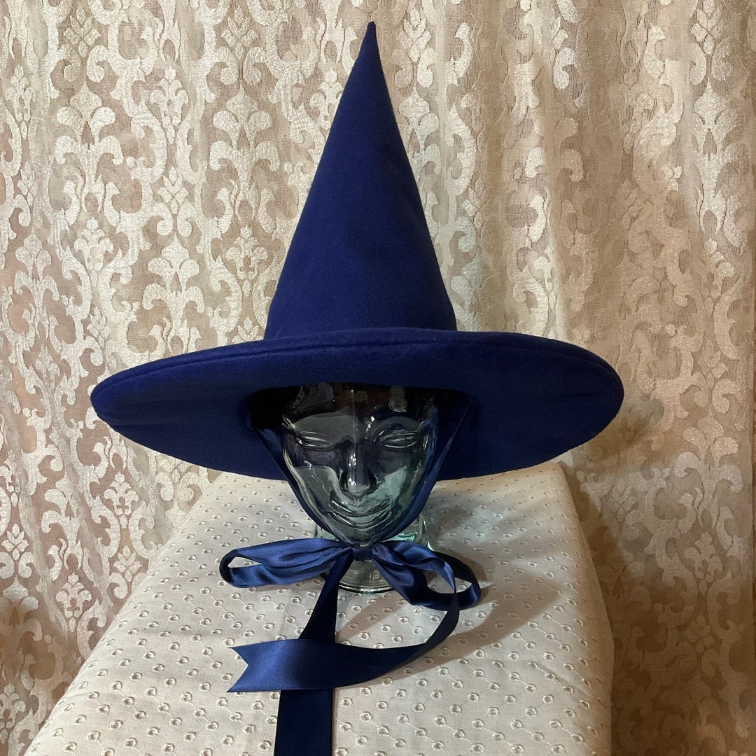 Sapphire Practical Witch Hat Blue Wool Felt Hat With Satin Ribbon Ties ...