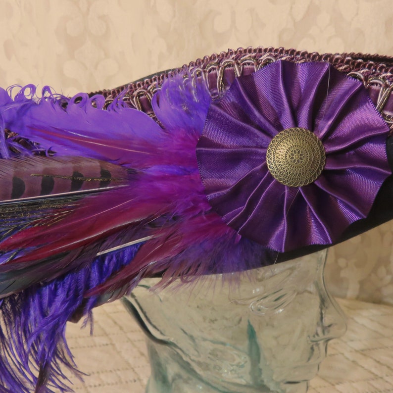 Black Pirate Hat- Fancy Black Wool Tricorn With Purple Trim, and ...