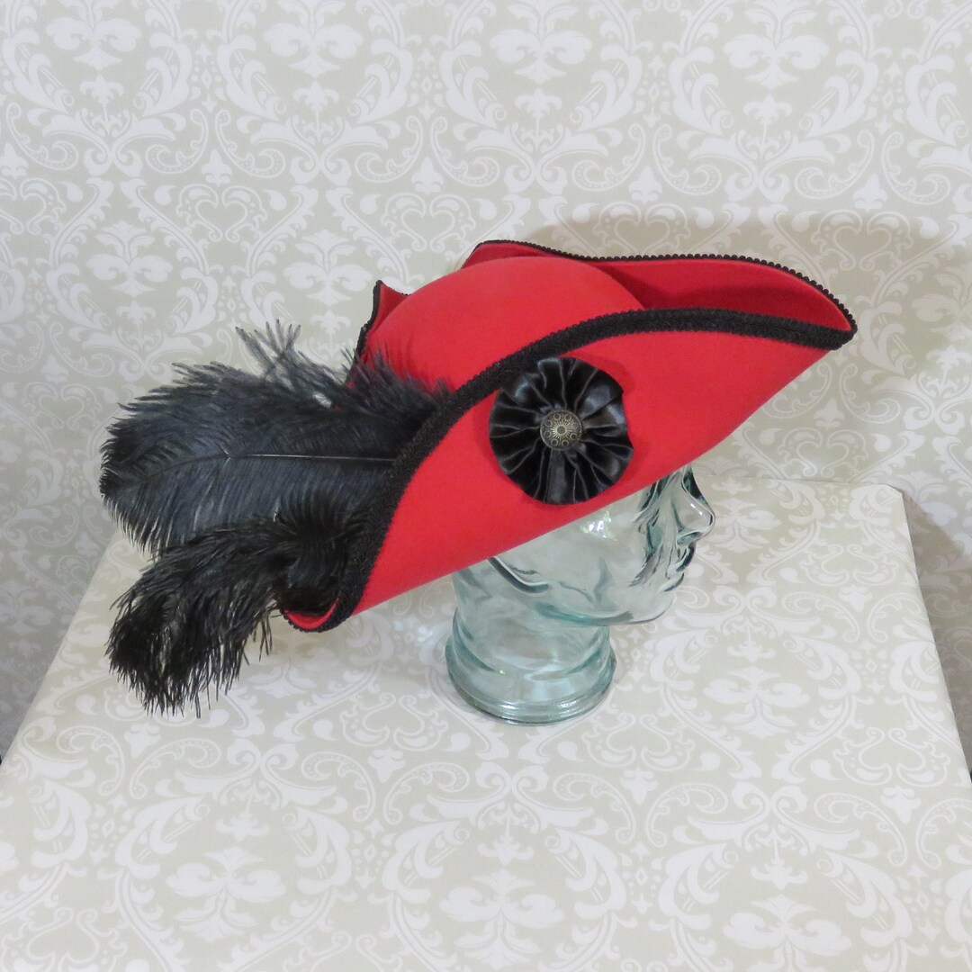 Red Pirate Hat- Classic Tricorn With Black Trim and Optional Cockade ...