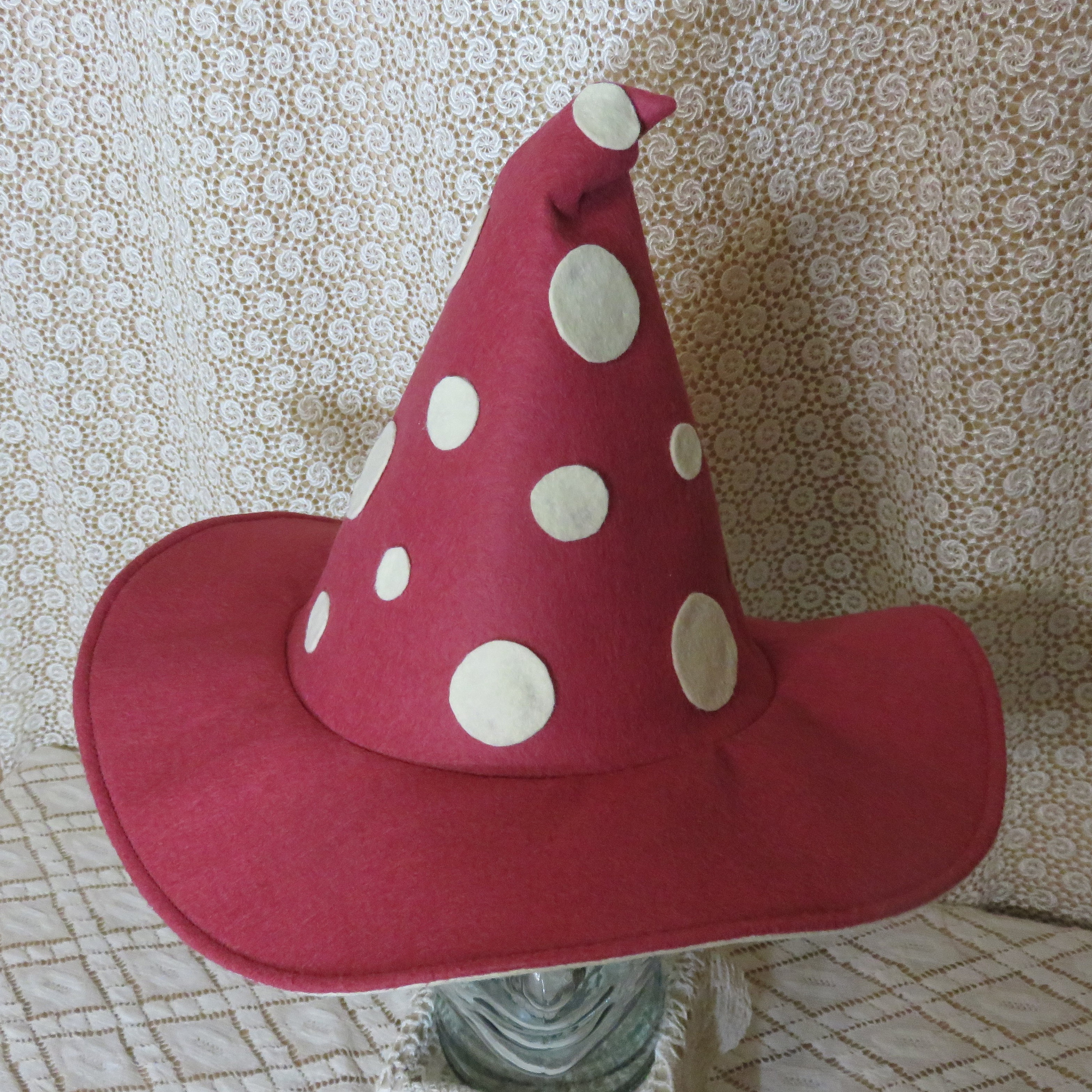 Red Mushroom Witch/Wizard Hat Spotted Toadstool Wool Felt Hat | Etsy