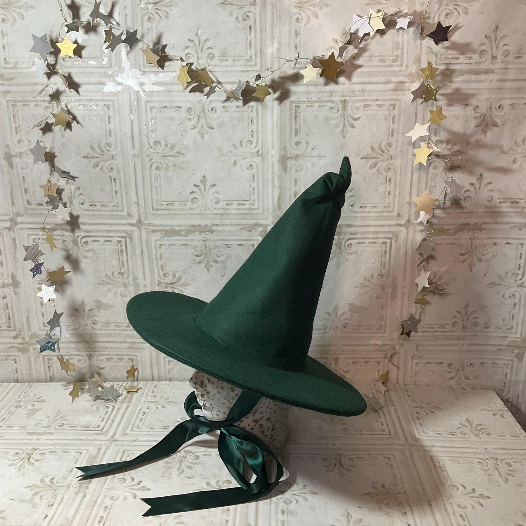 Forest Practical Witch Hat- Green Wool Felt Hat With Satin Ribbon Ties ...