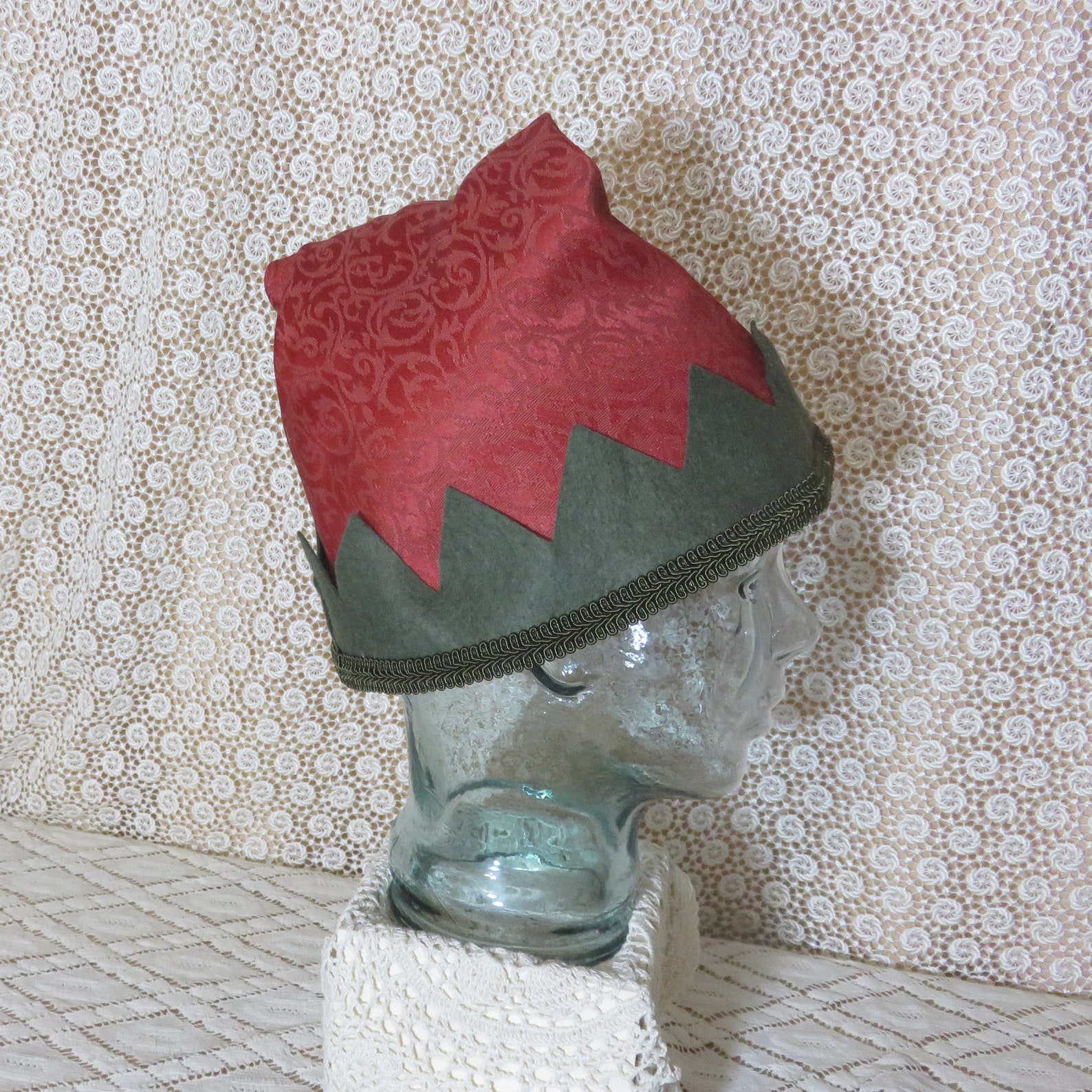 Persimmon Red/olive Green Elf Hat - Etsy