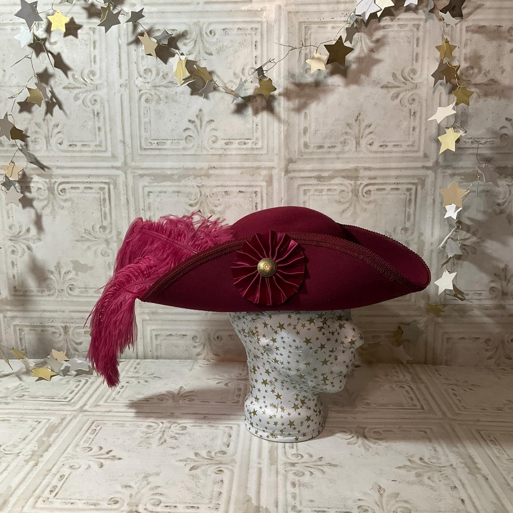 Garnet Red Pirate Hat- Classic Tricorn With Garnet Trim, and Optional ...