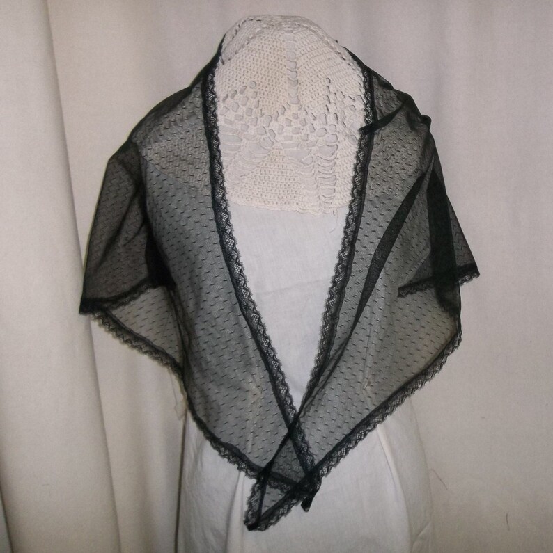 Black Fichu Point D'esprit Lace Shawl - Etsy