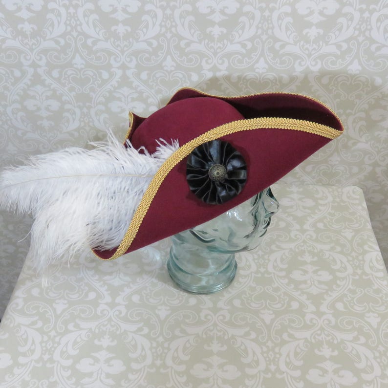 Captain Hook Hat Burgundy Hat Classic Pirate Hat With Gold - Etsy