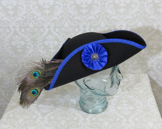 Black Felt Pirate Hat Classic Tricorn With Blue Trim and - Etsy Black Felt Pirate Hat Classic Tricorn With Blue Trim and - Etsy
