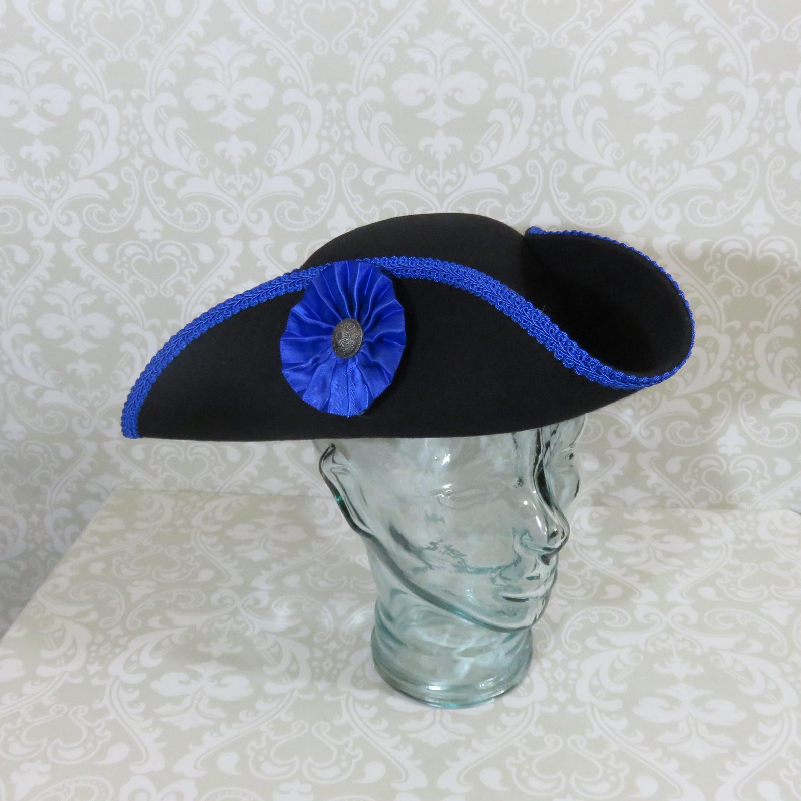 Black Felt Pirate Hat Classic Tricorn with Blue Trim and | Etsy Black Felt Pirate Hat Classic Tricorn with Blue Trim and | Etsy