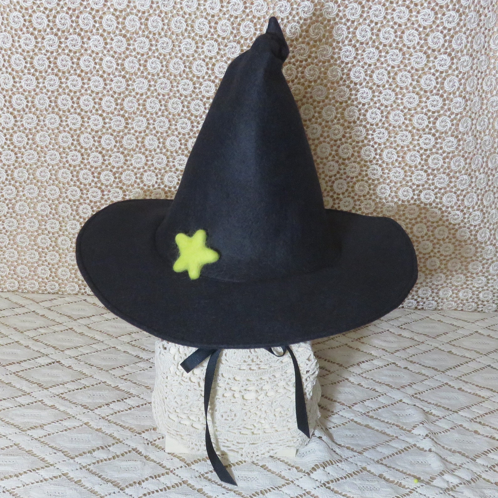 Child's Black Witch Hat- Felt Witch Hat With Chin Ties - Etsy