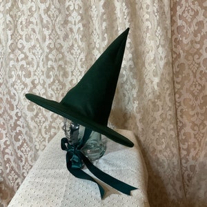 Forest Practical Witch Hat Green Wool Felt Hat With Satin Ribbon Ties ...