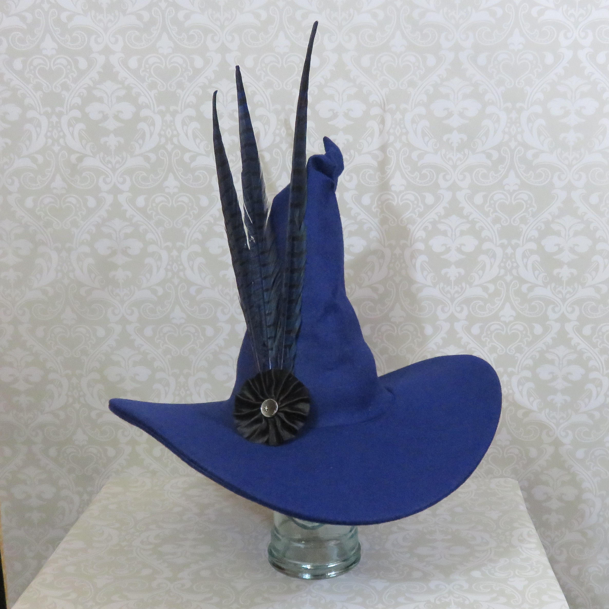 Blue Witch Hat Wool Felt Hat With Bow or Feathers - Etsy Australia
