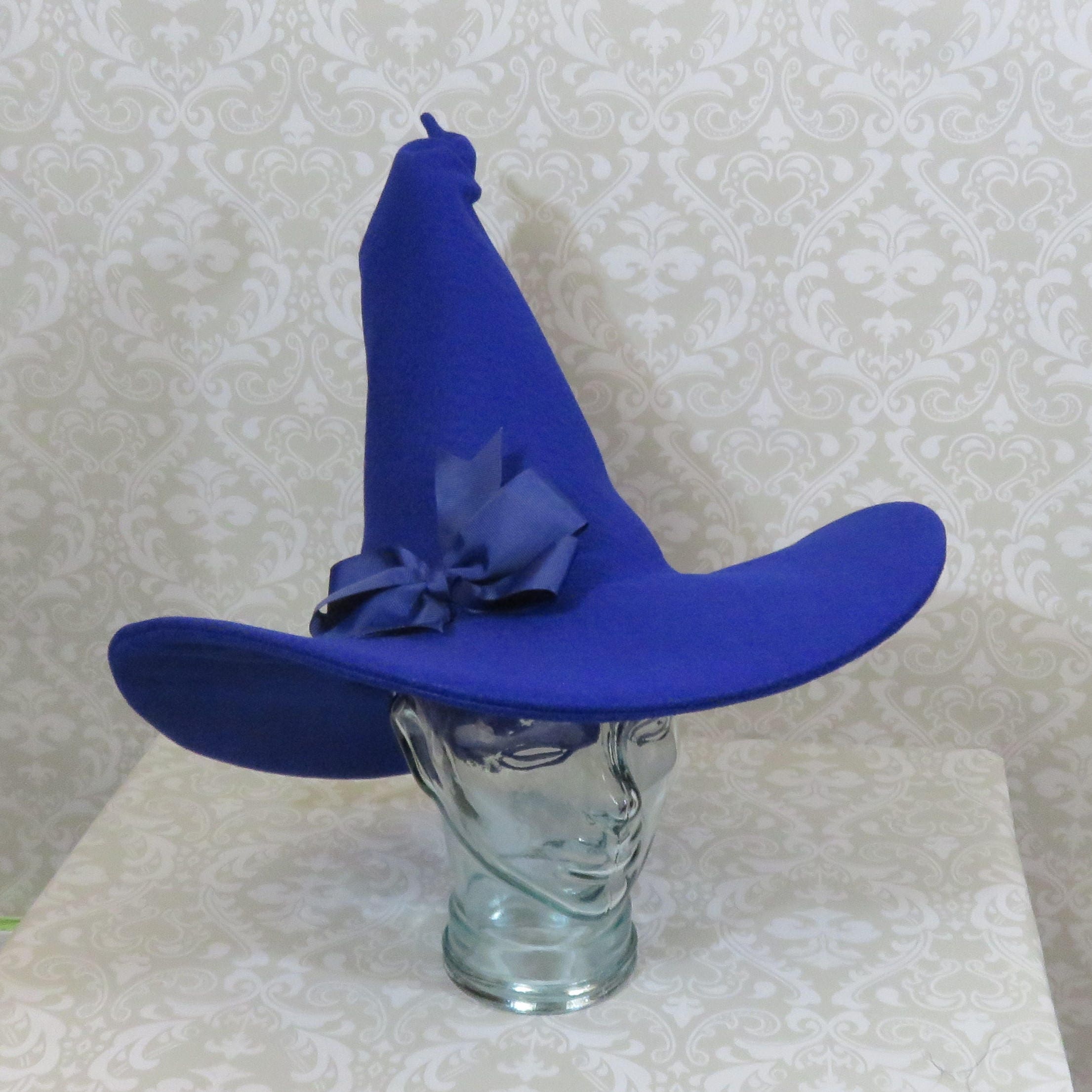 Blue Witch Hat Wool Felt Hat with Bow or Feathers | Etsy
