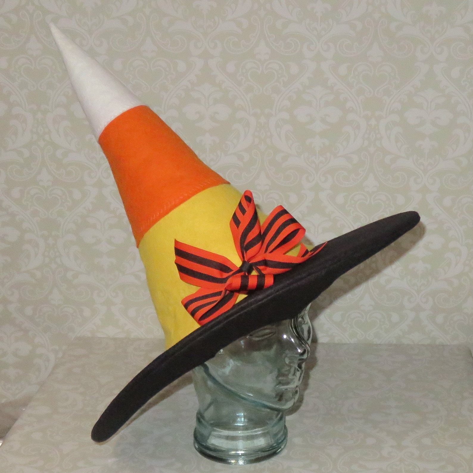 Candy Corn Witch Hat-wool Felt Hat With Wired Brim and Bow - Etsy