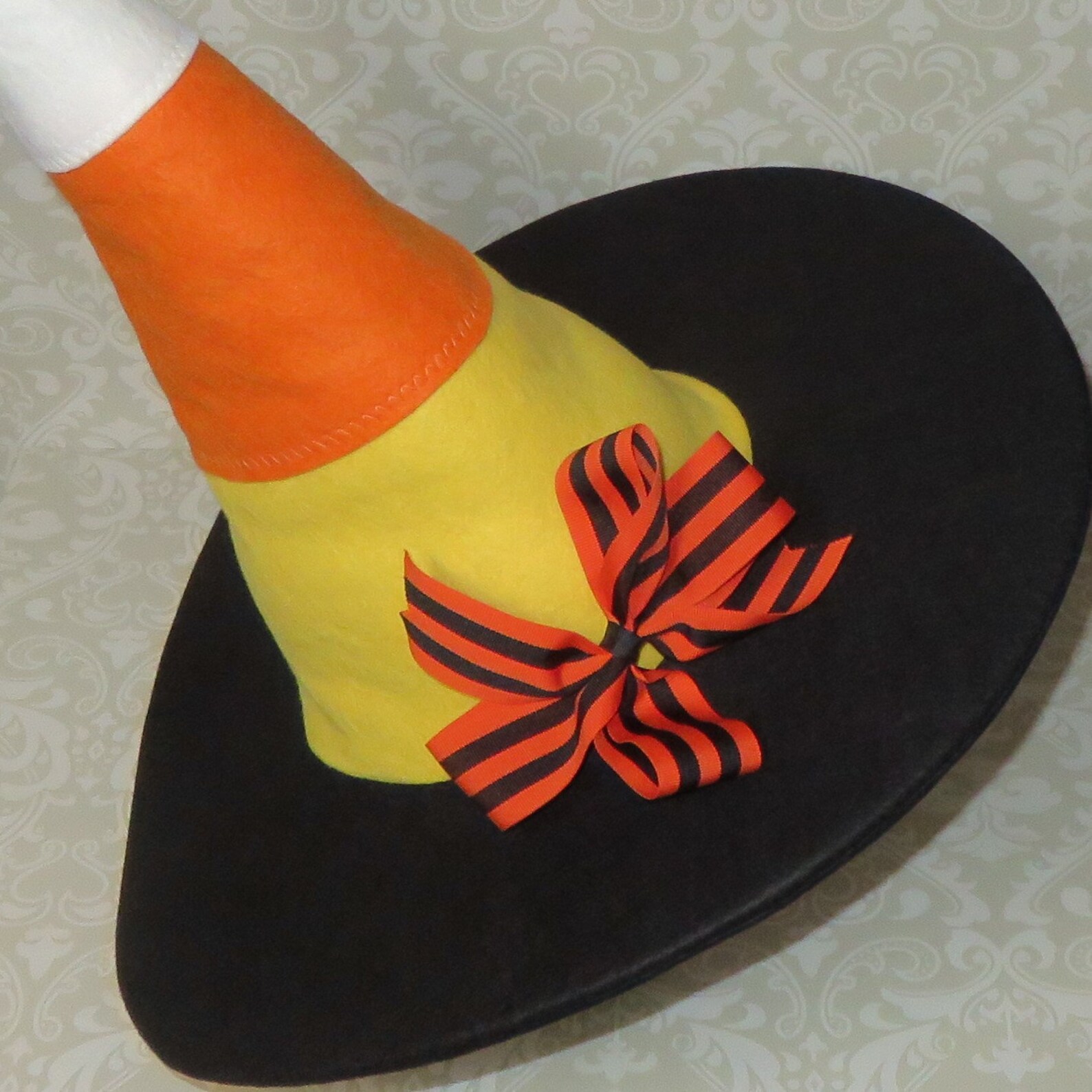 Candy Corn Witch Hat-wool Felt Hat With Wired Brim and Bow - Etsy