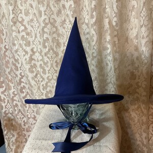 Sapphire Practical Witch Hat Blue Wool Felt Hat With Satin Ribbon Ties ...