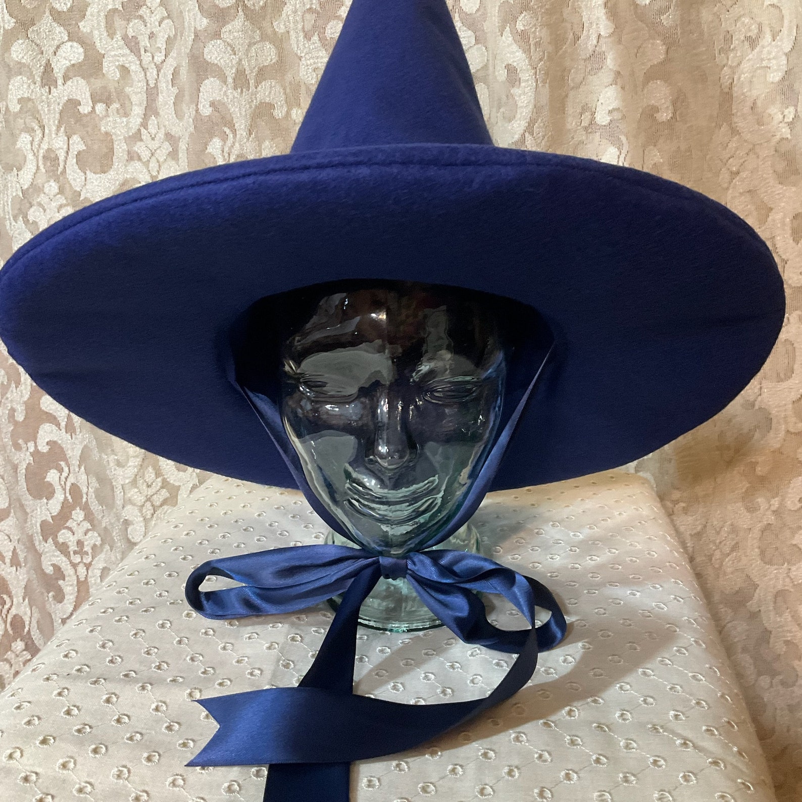 Sapphire Practical Witch Hat Blue Wool Felt Hat With Satin - Etsy
