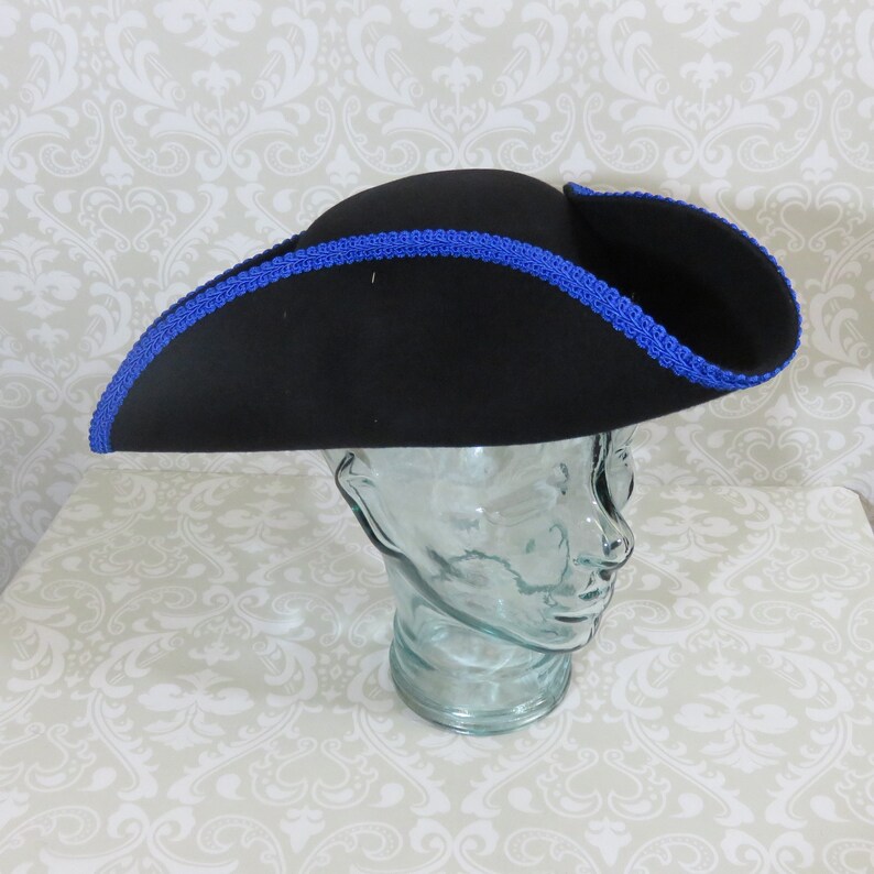 Black Felt Pirate Hat Classic Tricorn With Blue Trim and - Etsy Black Felt Pirate Hat Classic Tricorn With Blue Trim and - Etsy