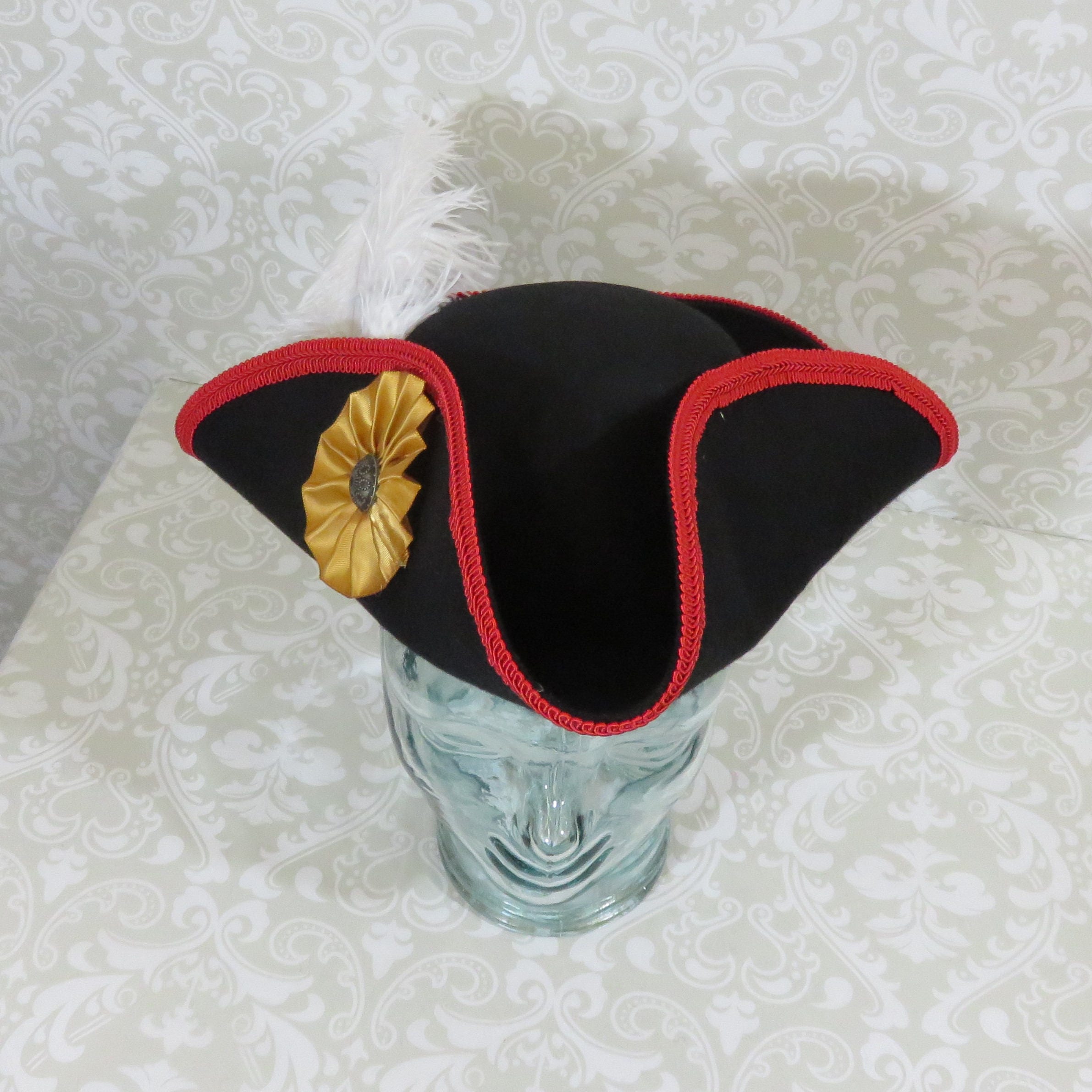 Black Pirate Hat - Classic Tricorn With Red Trim, and Optional White ...