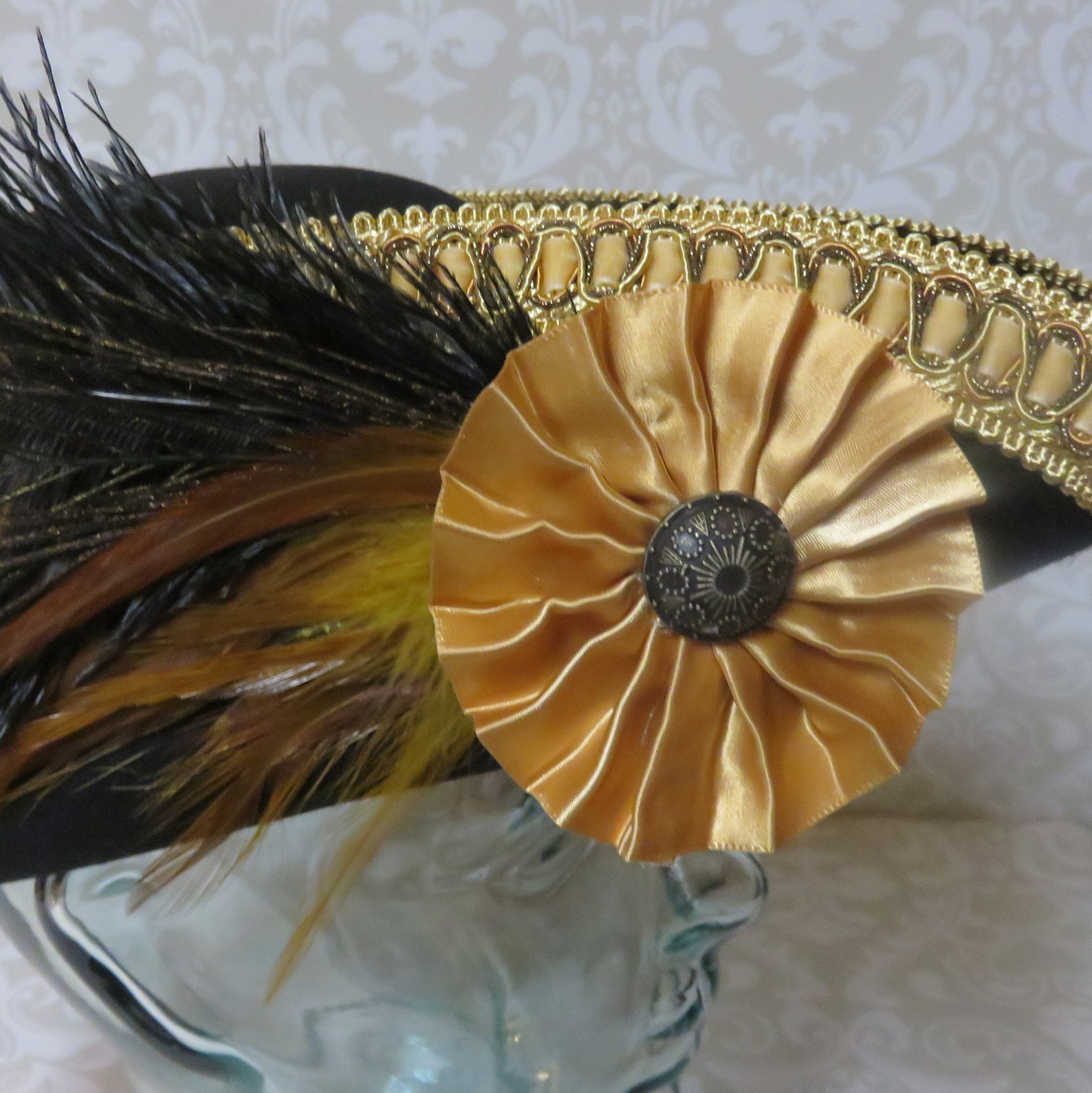 Black and Gold Pirate Hat- Fancy Black Wool Tricorn With Gold Trim ...