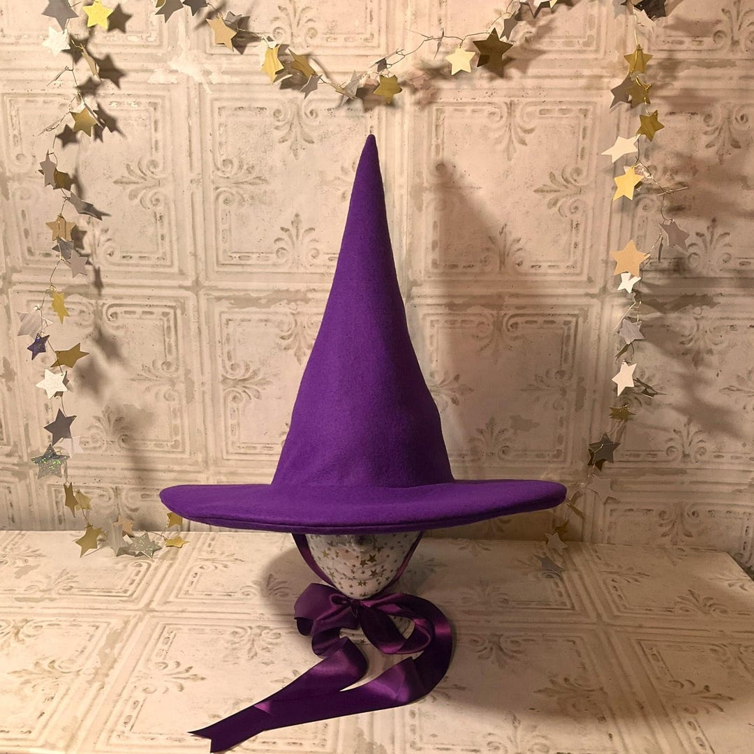 Amethyst Practical Witch Hat- Purple Wool Felt Hat With Satin Ribbon ...