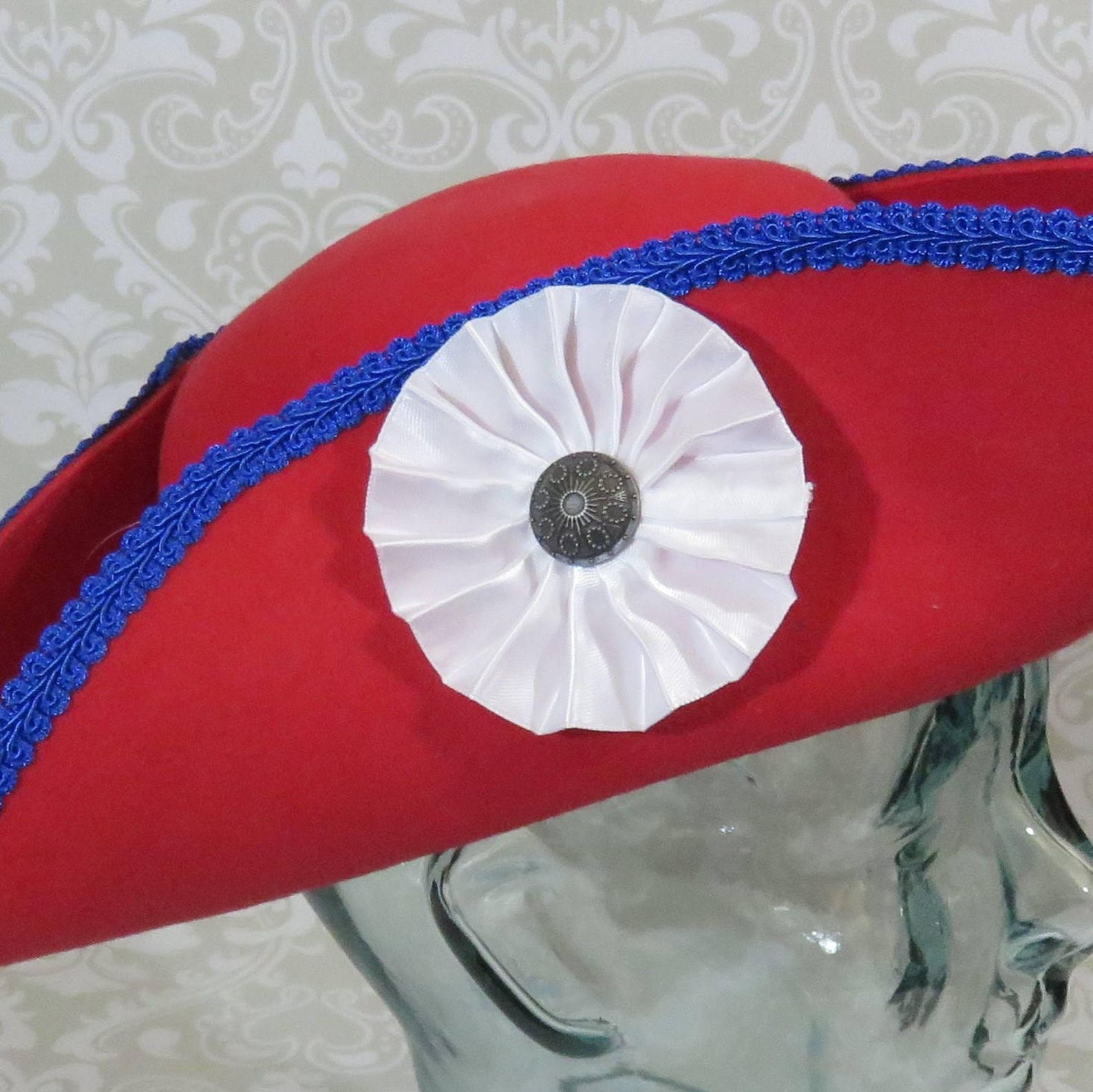 Red Pirate Hat Classic Tricorn With Blue Trim and Optional - Etsy
