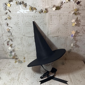 Practical Witch Hat- Black Wool Felt Hat With Satin Ribbon Ties ...