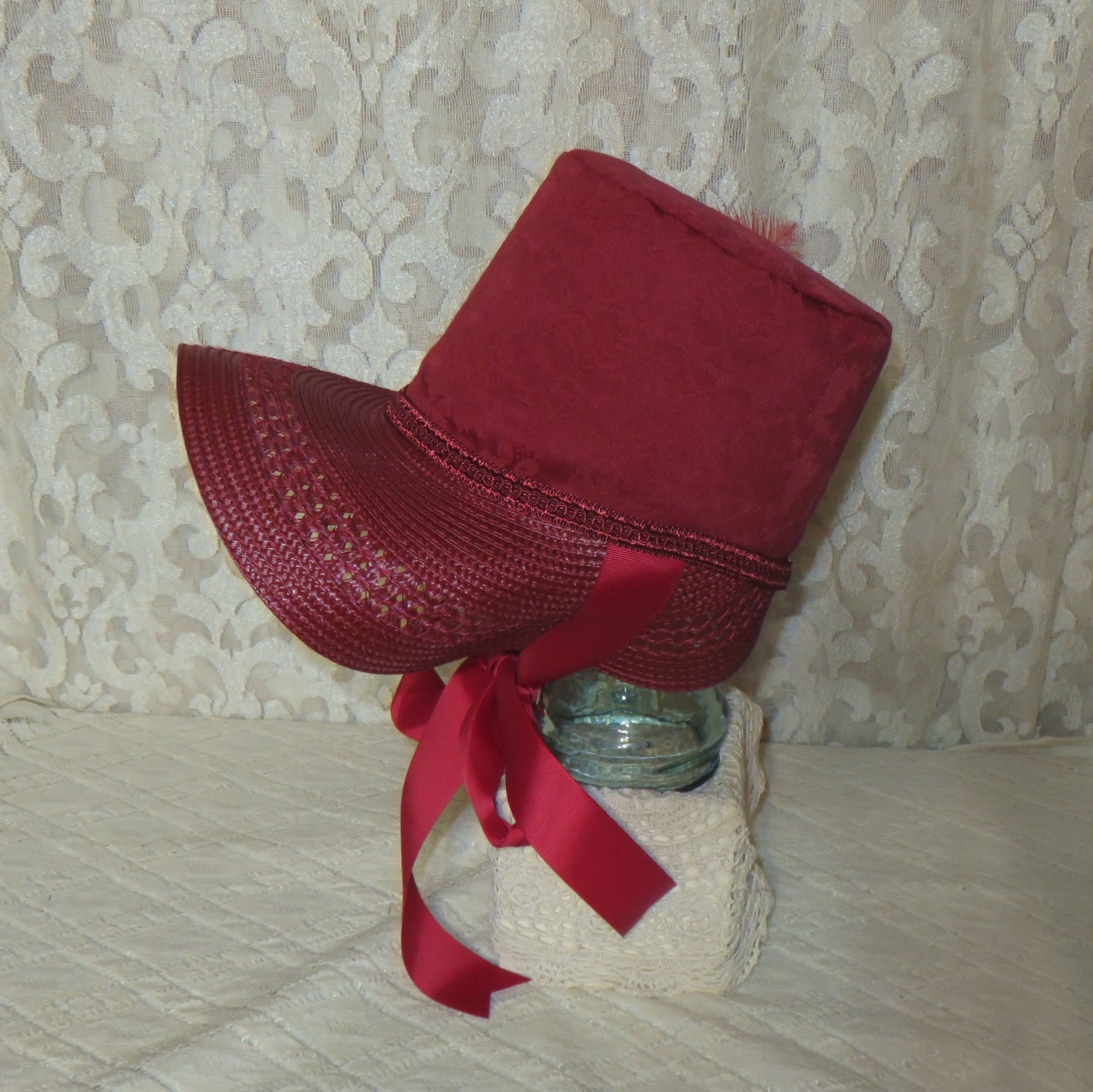 Scarlet Stovepipe Bonnet and Reticule- Regency, Georgian, Jane Austen ...