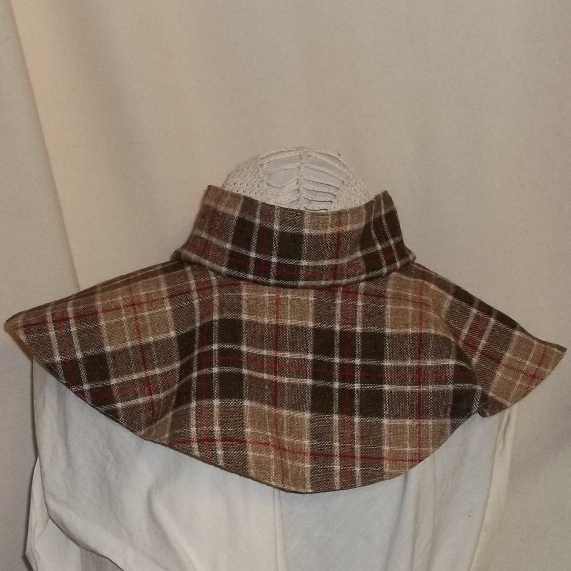 Brown Plaid Capelet Wool Costume Collar Cape | Etsy