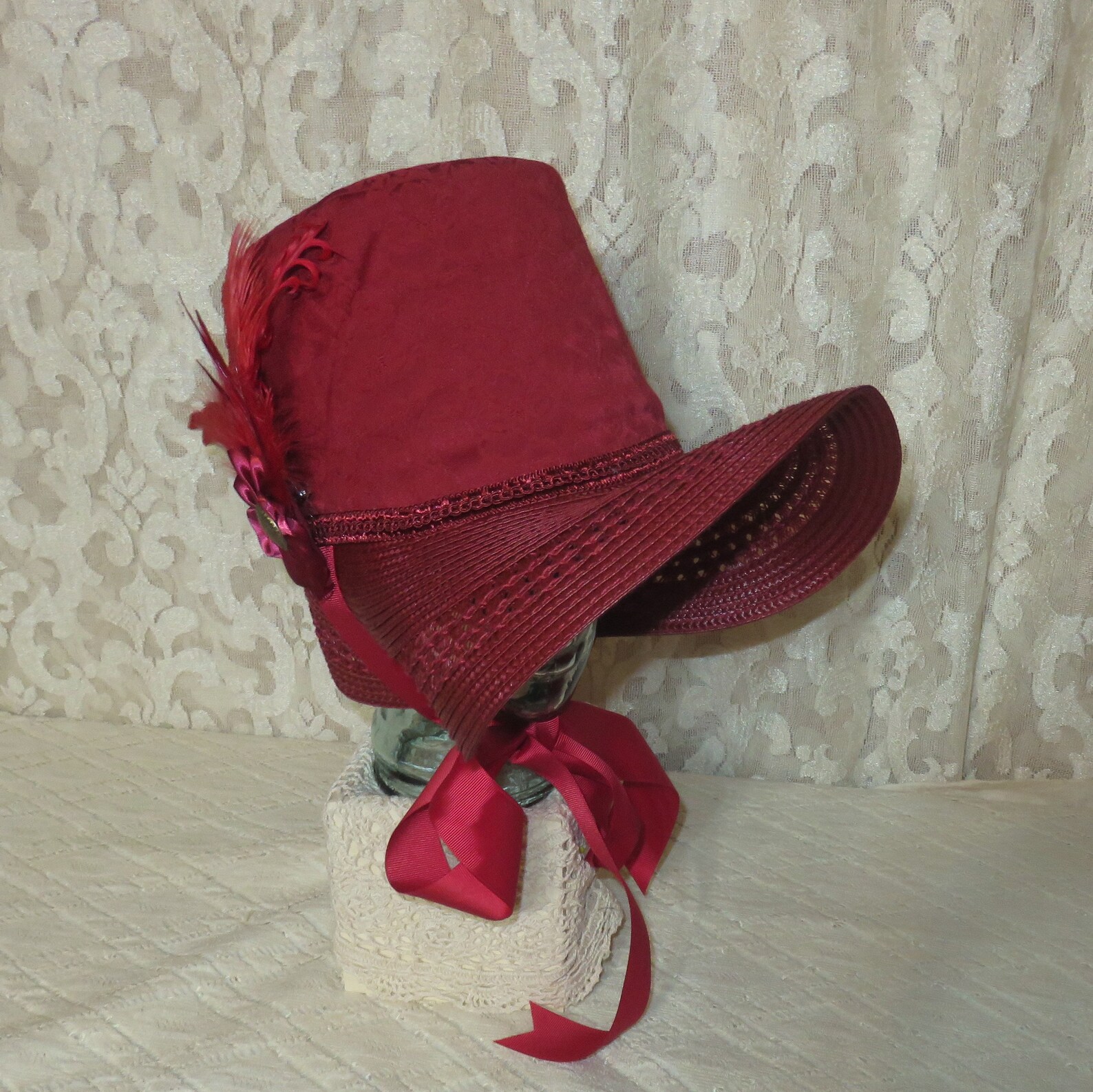 Scarlet Stovepipe Bonnet and Reticule- Regency, Georgian, Jane Austen ...