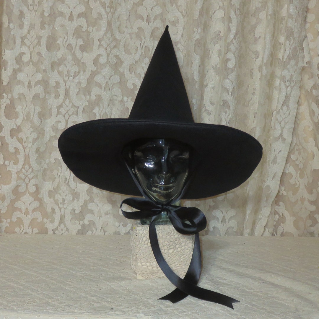 Practical Witch Hat Black Wool Felt Hat With Satin Ribbon Ties - Etsy