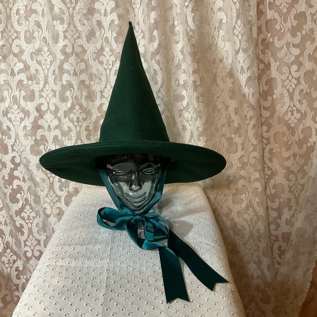 Forest Practical Witch Hat Green Wool Felt Hat With Satin Ribbon Ties ...