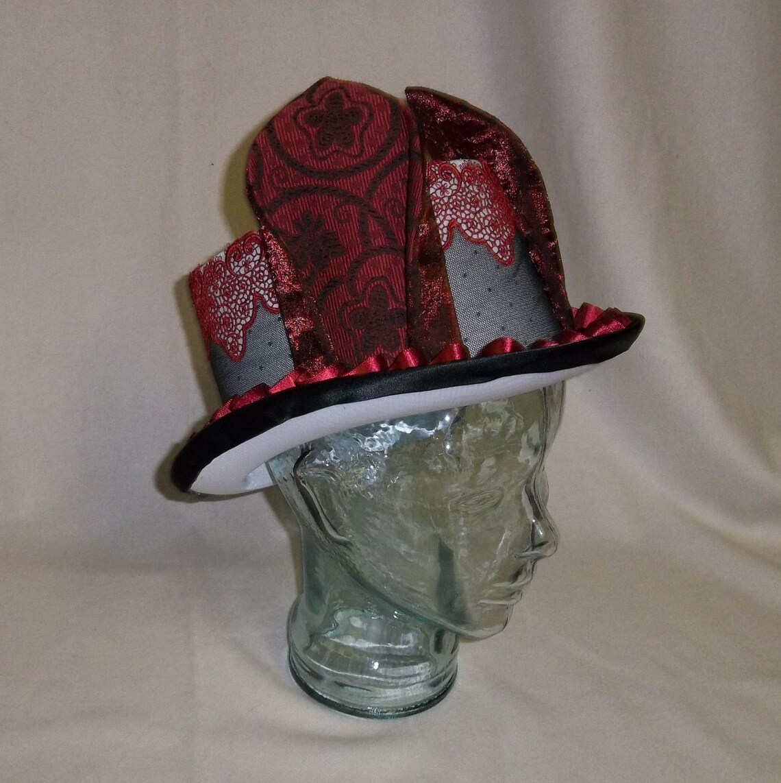 Top Hat With Ears- White, Black and Red - Etsy