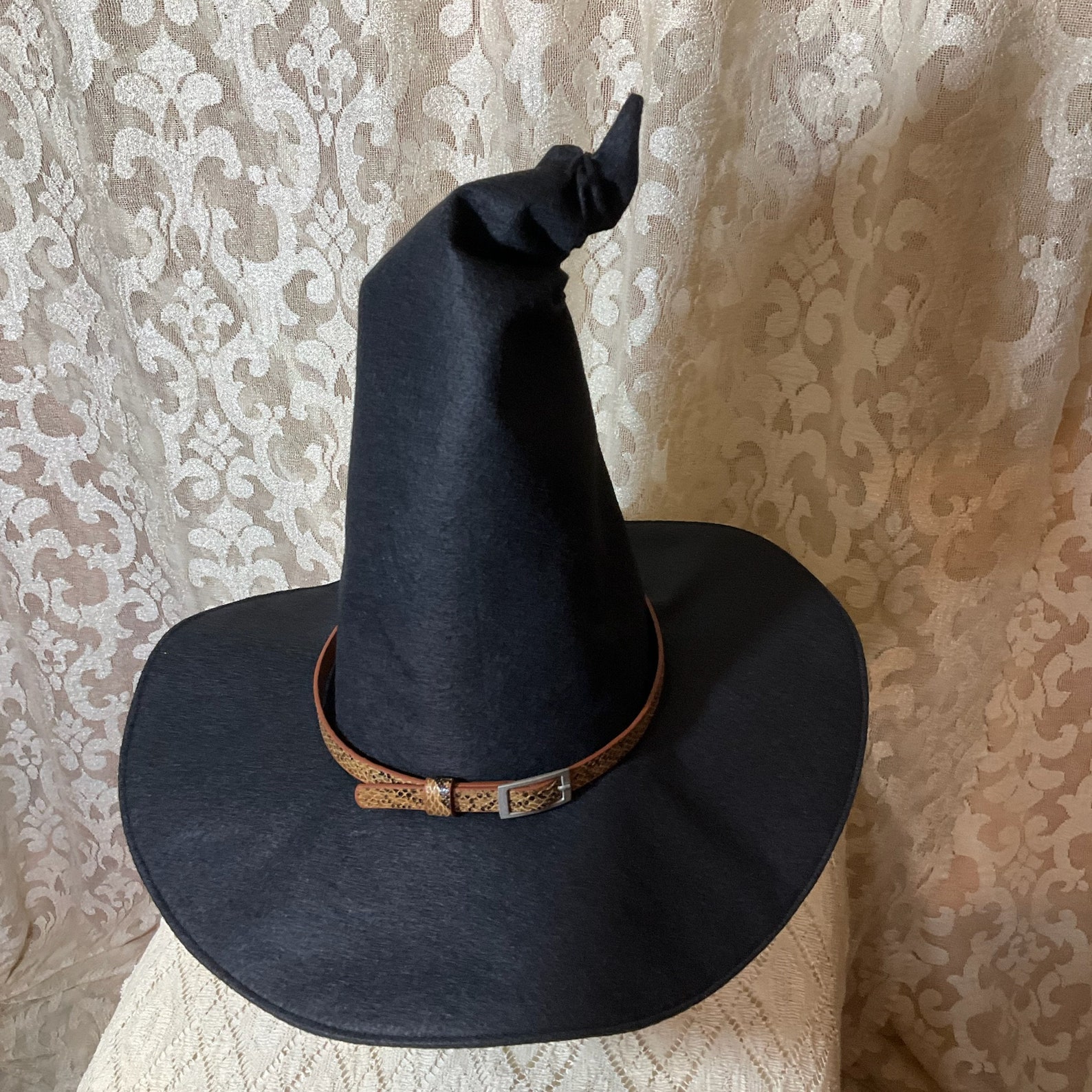 Black Wizard/witch Hat With Hatband and Crooked Top Elf - Etsy