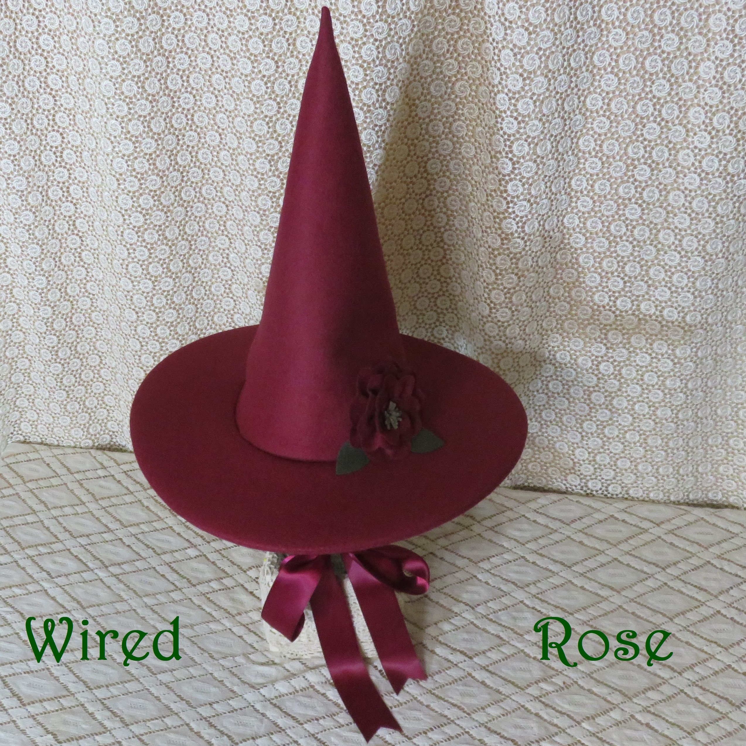 Rose Red Witch Hat Scarlet Wool Felt Hat With Satin Ribbon | Etsy
