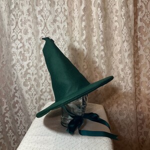 Forest Practical Witch Hat Green Wool Felt Hat With Satin Ribbon Ties ...
