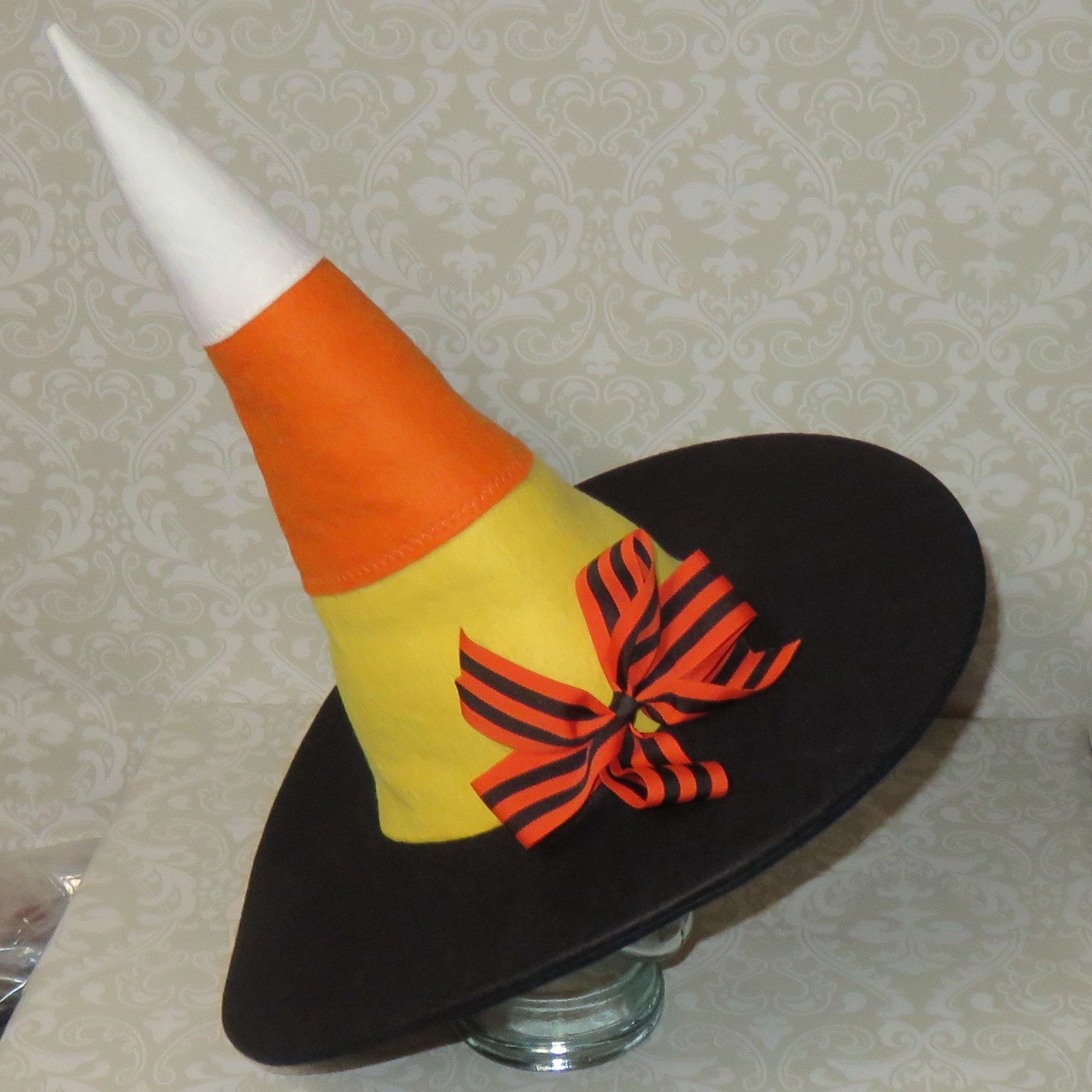 Candy Corn Witch Hat-wool Felt Hat With Wired Brim and Bow - Etsy