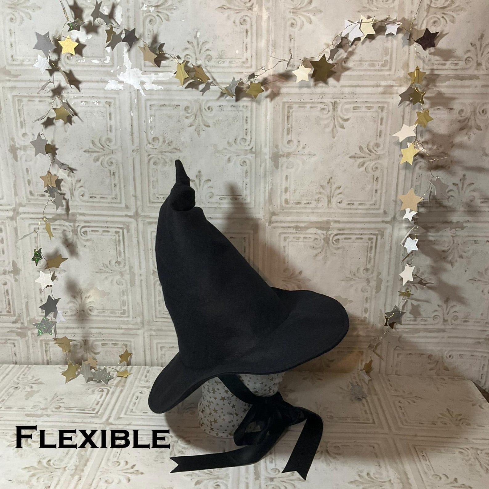 Practical Witch Hat- Black Wool Felt Hat With Satin Ribbon Ties-crooked ...