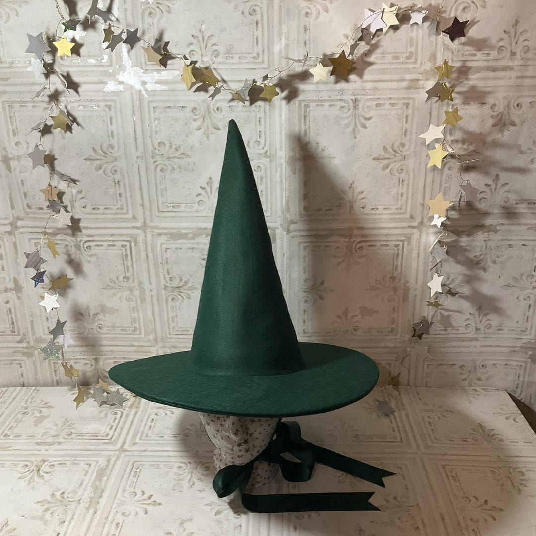 Forest Practical Witch Hat- Green Wool Felt Hat With Satin Ribbon Ties ...