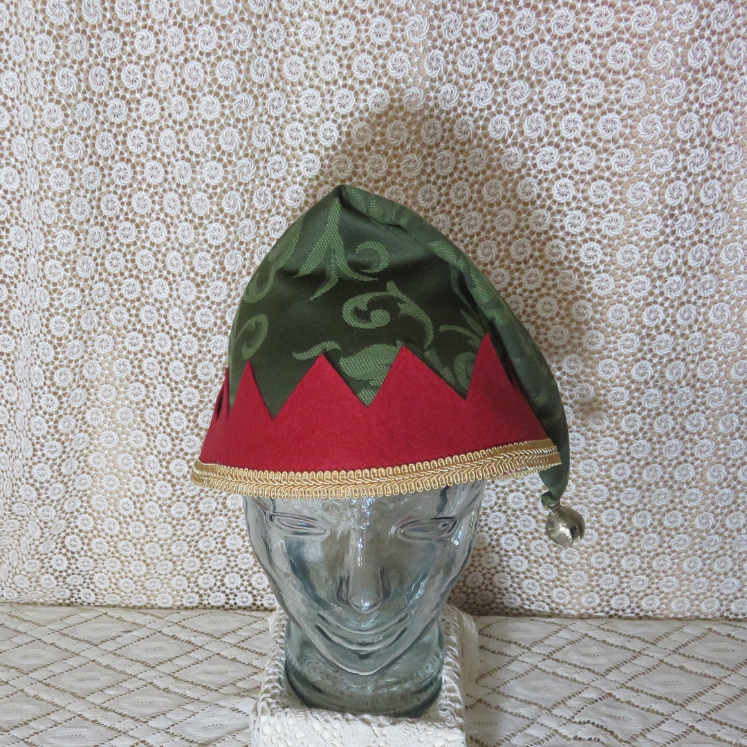 Olive Green/cherry Red/gold Elf Hat - Etsy
