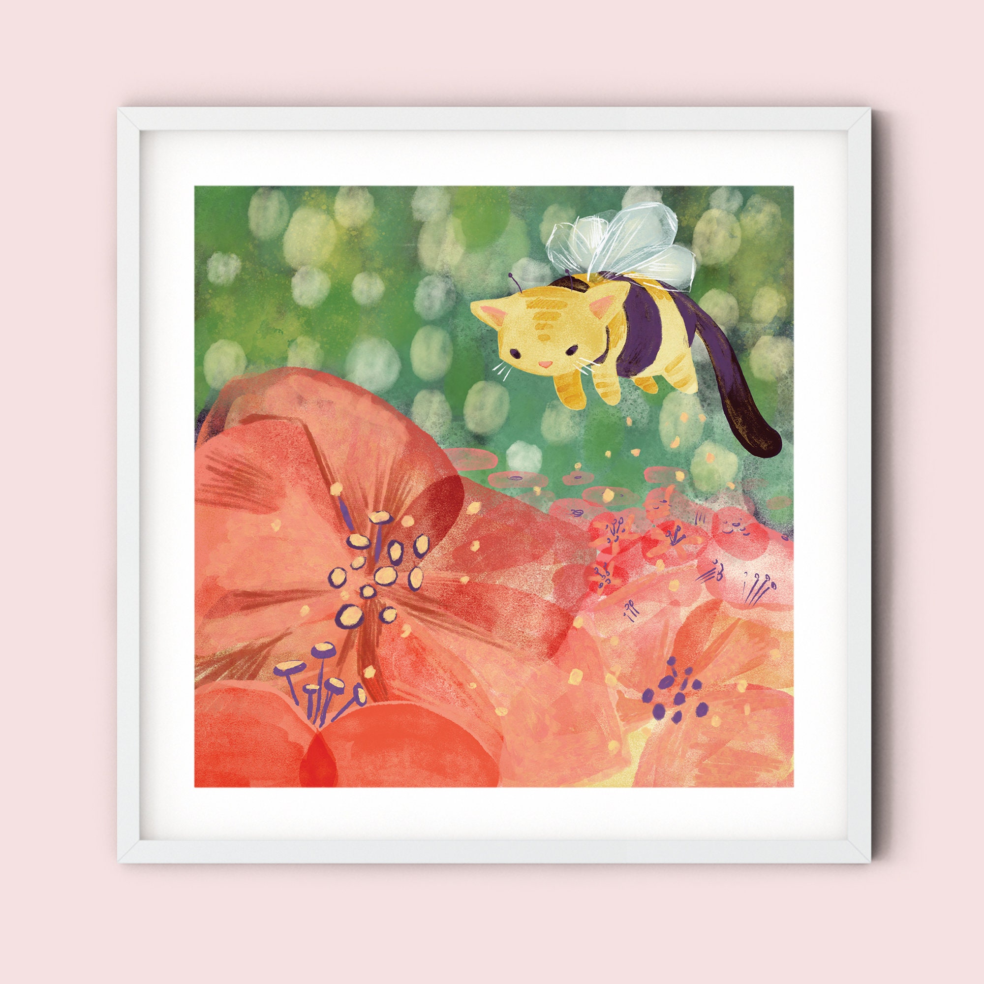 Bee Cat whimsical flying cat-bee hybrid fine art print | Etsy